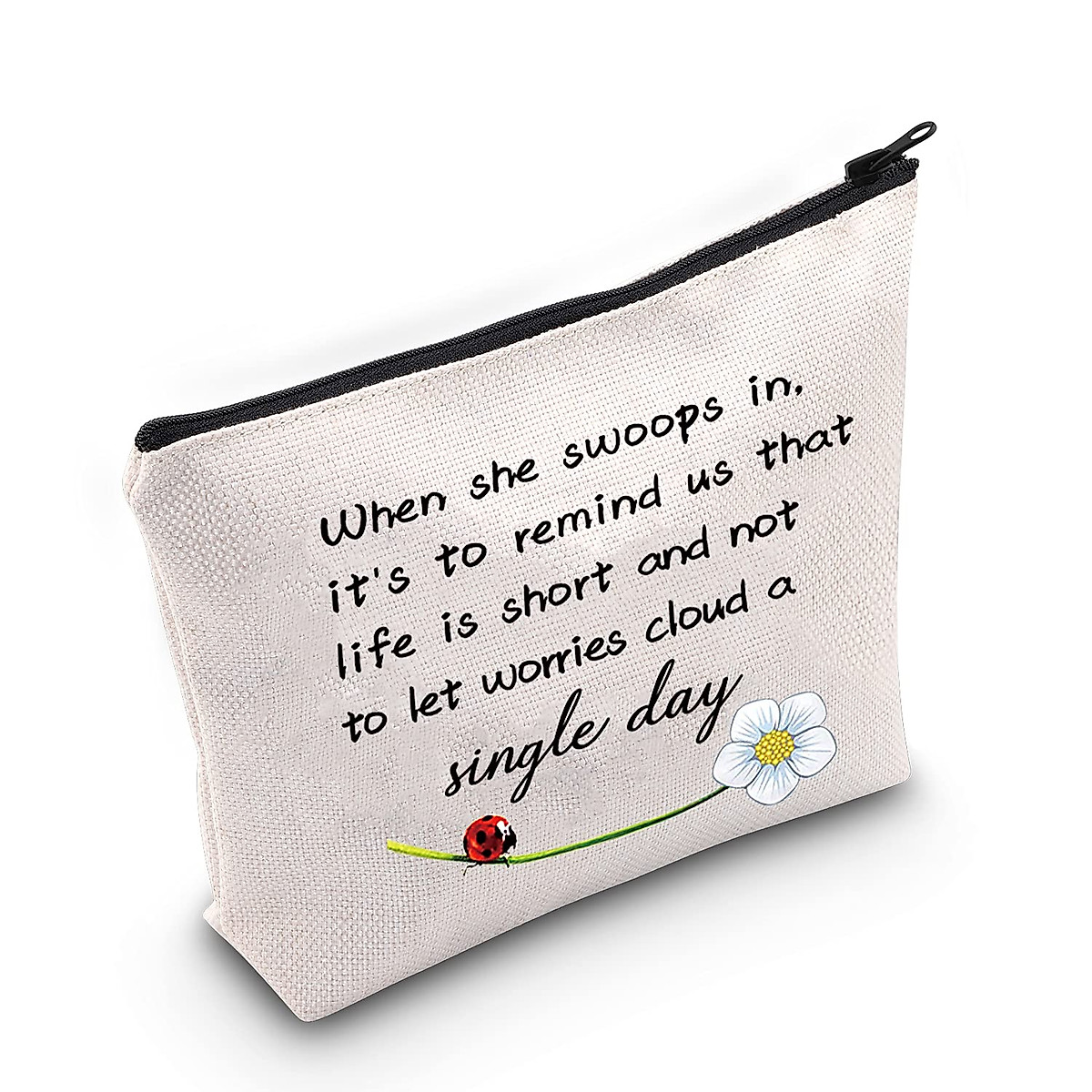 JXGZSO Good Luck Ladybug Makeup Bag With Zipper Gifts For Women When She Swoops In It's To Remind Us Not To Let Worries Cloud A Single Day Cosmetic Bag (Ladybug)
