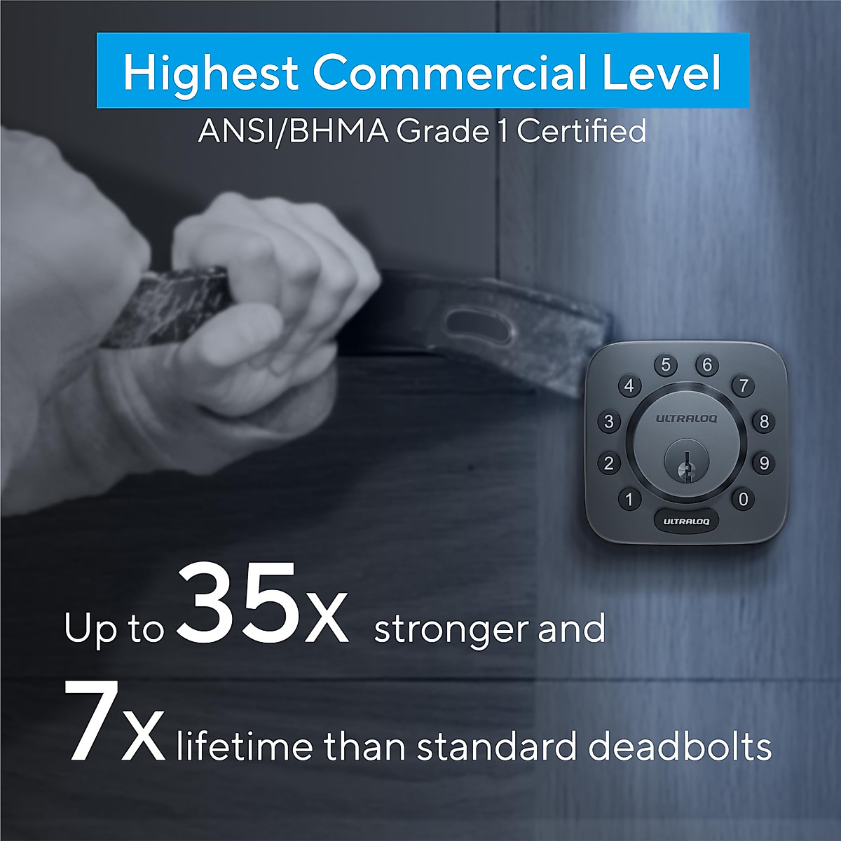 Smart Lock, ULTRALOQ U-Bolt 5-in-1 Keyless Entry Door Lock with Smartphone, Bluetooth, Keypad, Auto Unlock, Smart Door Lock, Smart Deadbolt, Front Door Lock, ANSI Grade 1 Certified - Black