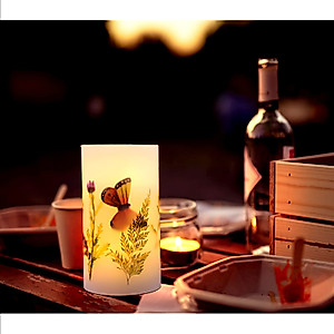 Holitown Flickering Candles, Flameless Candles D4 x H8, Blue Leaf Battery Candles Real Wax Pillar Candle with Timer for Summer Party,Home,Coverd Courtyard(4"x8")