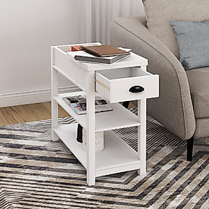 Narrow Flip Top End Table - LifeSky Slim End Table with Drawer - End Tables with Storage for Small Spaces Living Room White