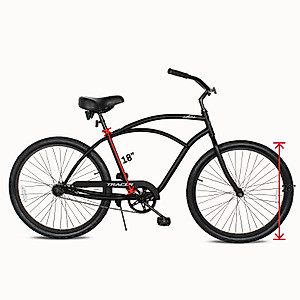 Tracer ACE 26" Beach Cruiser Bike Adult, 26 Inch Wheels, Steel Step Over or Step Through Steel Frame, Coaster Brake, Hybrid Bike, 1 Speed, Complete Cruiser, Matte Black(Male, M)