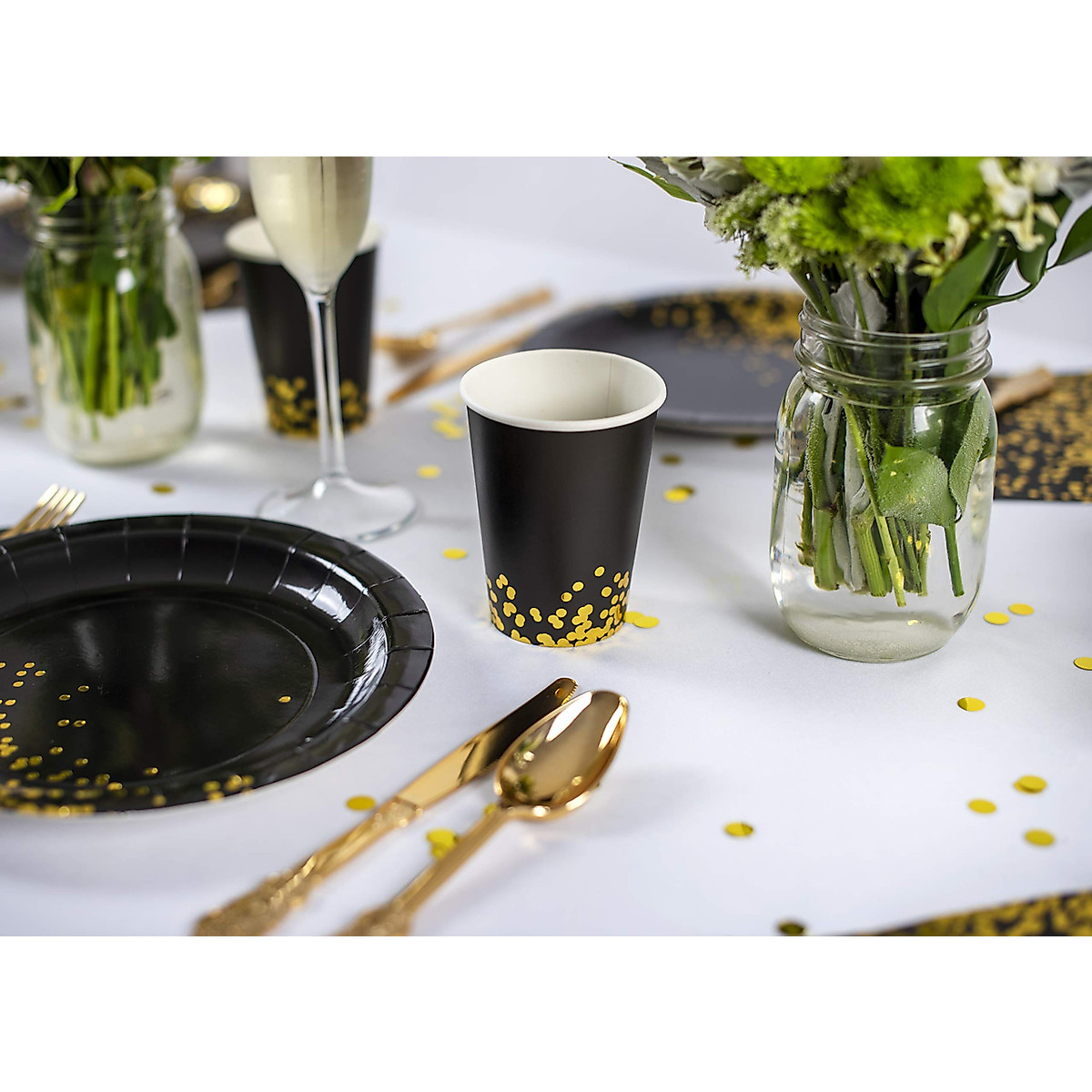 Party Chic Black and Gold Party Supplies Disposable Napkins Gold Dot Confetti Paper Napkins for Birthday Anniversary New Years Graduation Wedding Christmas 3-Ply 50 Pack