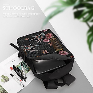 MoBlinko Retro Spider Roses 17 Inch Laptop Backpack Halloween Gothic Cage Adult Shoulder Travel Daypack Bookbag for College Travel Work And Hiking