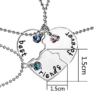 oAtm0eBcl 3Pcs/Set Friendship Necklace, Fashion Women Best Friends Rhinestone Heart Matching Pendant Necklace, Girls Jewelry Gift Silver