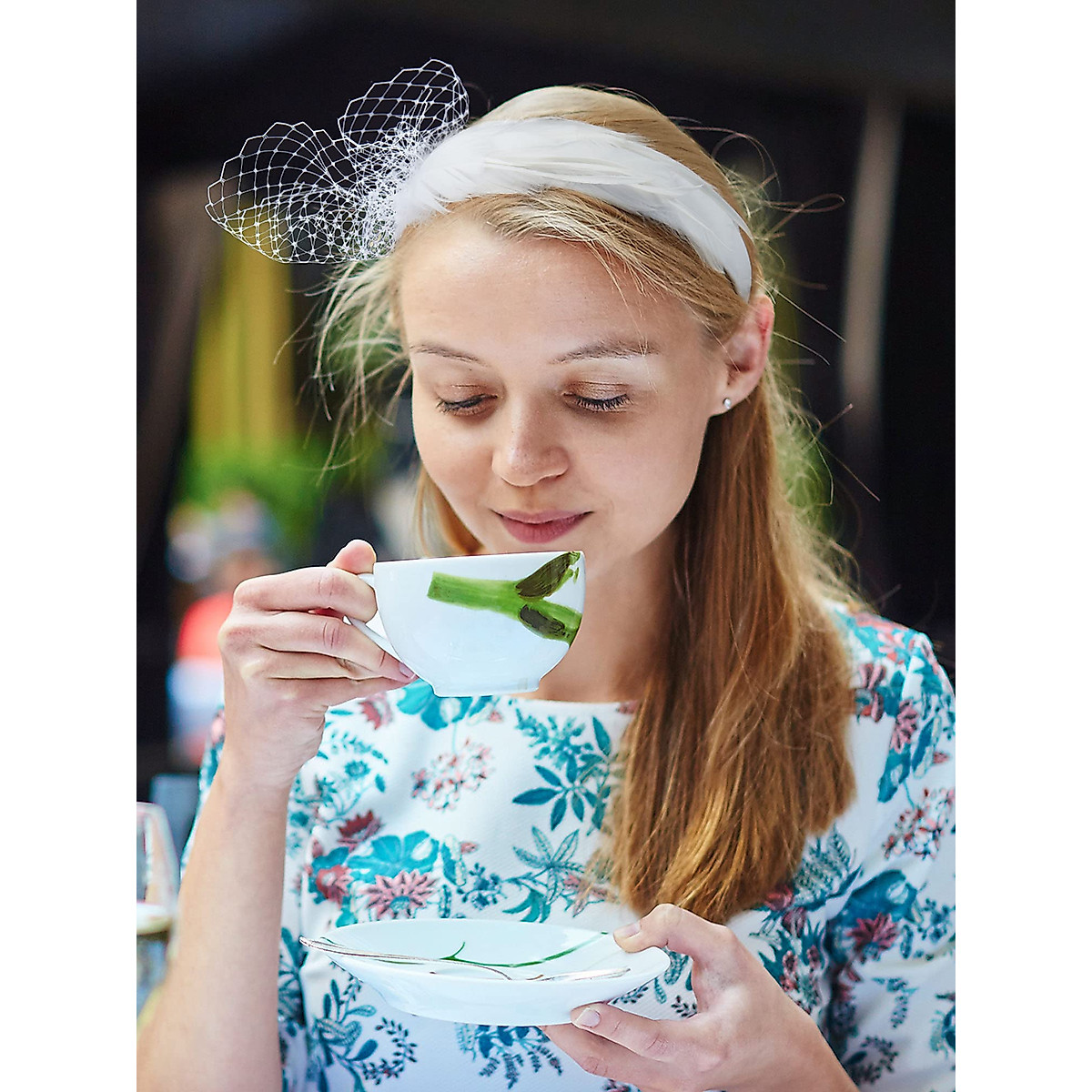 SWEETV Fascinators for Women Tea Party Women's Fascinators for Kentucky Derby Party,Church Cocktail,1920s Gatsby White