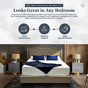 Aylas Furniture Queen Mattress 12 Inch Queen Foam Mattress High Density Reflex Support Layer & Visco-Elastic Comfort Foam & Premium Polyester Cover Eco-Friendly Breathable Firm Queen Size Mattress