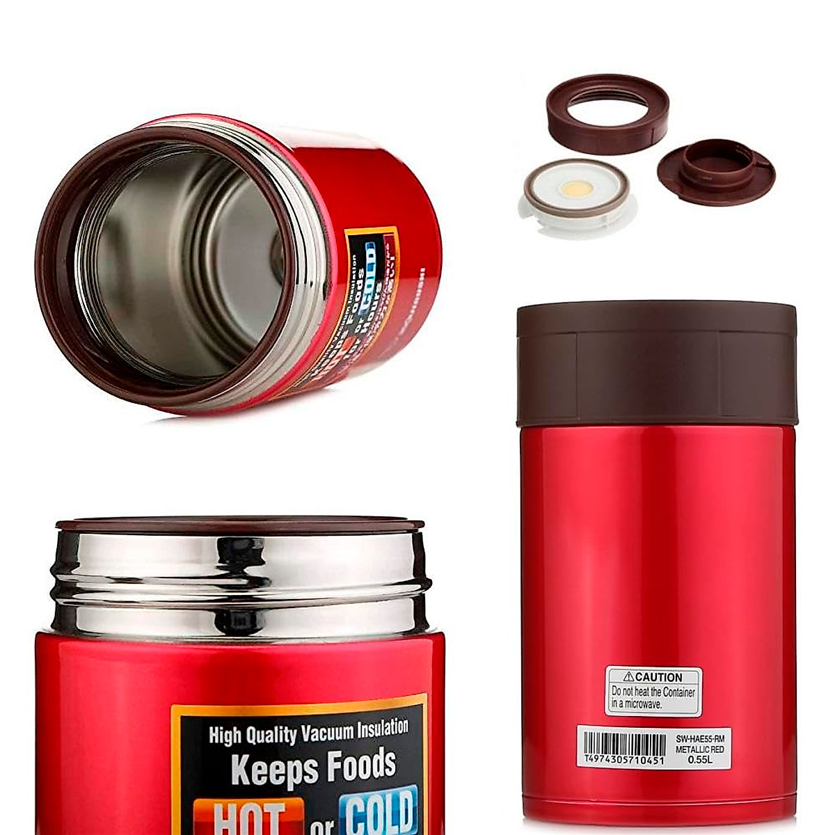 Zojirushi Stainless Steel Food Jar, 19 oz/0.55 L, Metallic Red