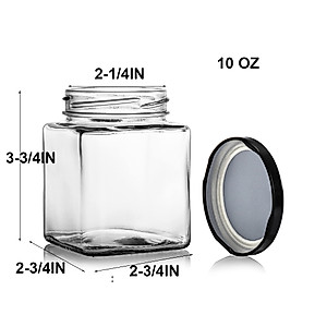 Jucoan 15 Pack Square Glass Jar with Black Airtight Lids, 10 oz Small Glass Mason Jar Canning Jars for Jam, Spices, Honey, Jelly, Baby Shower, Wedding Favor