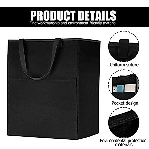WANYU 2pcs 78L Large Canvas Fabric Lightweight Storage Basket Freestanding Laundry Hamper, Collapsible Large Laundry Bag, Folding Washing Bin, for Clothes Toys. (Square+Round, Black