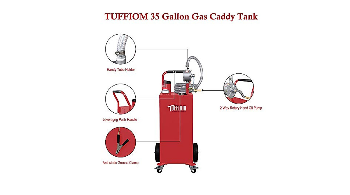 TUFFIOM 35 Gallon Portable Gas Caddy - Safe Fuel Transfer & Mobility