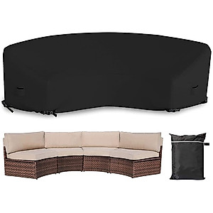Skyour Patio Sectional Curved Sofa Protector Cover Waterproof Heavy Duty 420D Oxford Outdoor Sectional Curved Couch Sofa Covers with Windproof Reinforced Buckles Black (M: 120.08x38.98x35.83in)