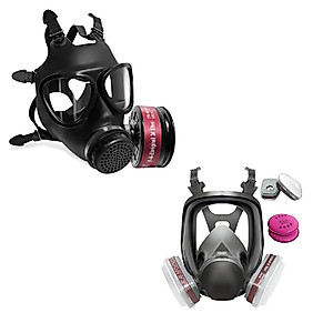 Full Face Respirator Mask with 2097 & 6001CN Filter and Gas Masks with 40mm Activated Carbon Filters to Prevent Gas/Dust/Chemicals/Vapors/Fumes/Asbestos,for Painting,Polishing,Welding,Sanding work