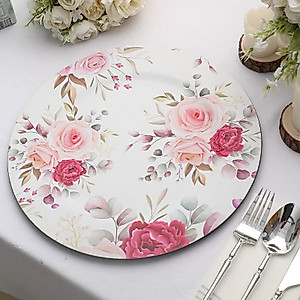 Efavormart 6 Pack | 13" Rose Flower Design Plastic Serving Plates, Disposable Spring Floral Print Charger Trays