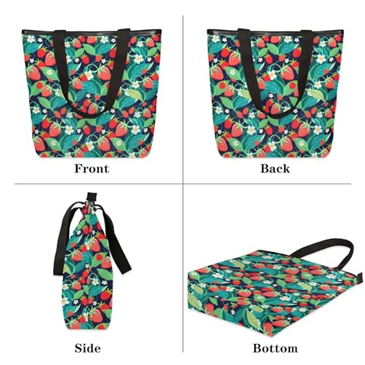 Mularoka Strawberries Bright Red Canvas Aesthetic Tote Bag for Women Book Bag Berries Shopping Bags Shoulder Bag Reusable Grocery Bags