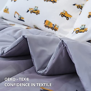 Cokouchyi 4-Pcs Construction Kids Bedding Set for Boys, Twin Size Comforter Set with Sheets and Pillowcase, 4-Pcs Soft Lightweight Bed in a Bag, Fluffy & Durable Children Bed Set, Cartoon Truck Cars