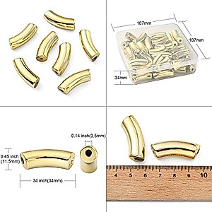 LiQunSweet 50 Pcs Golden Acrylic Noodles Beads Long Curved Tube Bead Spacers for DIY Bracelet Anklet Necklace Jewelry Making - 34mm