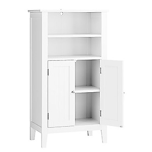 FOTOSOK Bathroom Storage Cabinet, Floor Storage Cabinet with 2 Doors and Shelves for Living Room, Bedroom, Kitchen and Office, White