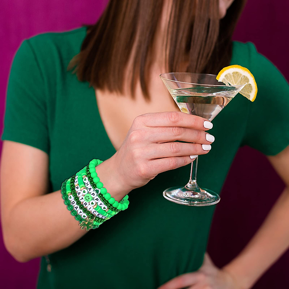 FAERLIIRY St. Patrick's Day Bracelets St. Patrick's Day Shamrock Charm Bracelets Adjustable Stretch Bracelets for Teen Girls rish Bracelet Irish Festival Party Favor Gifts, no gemstone