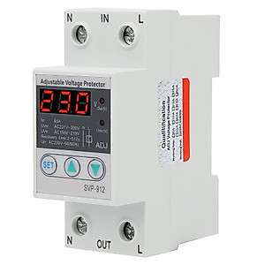 Voltage Protector Adjustable Under Over Voltage Protection, Voltage Output Stabilizer for Home Office Appliance, Protector Current Stabilizer Voltmeter for House Protection(63A)
