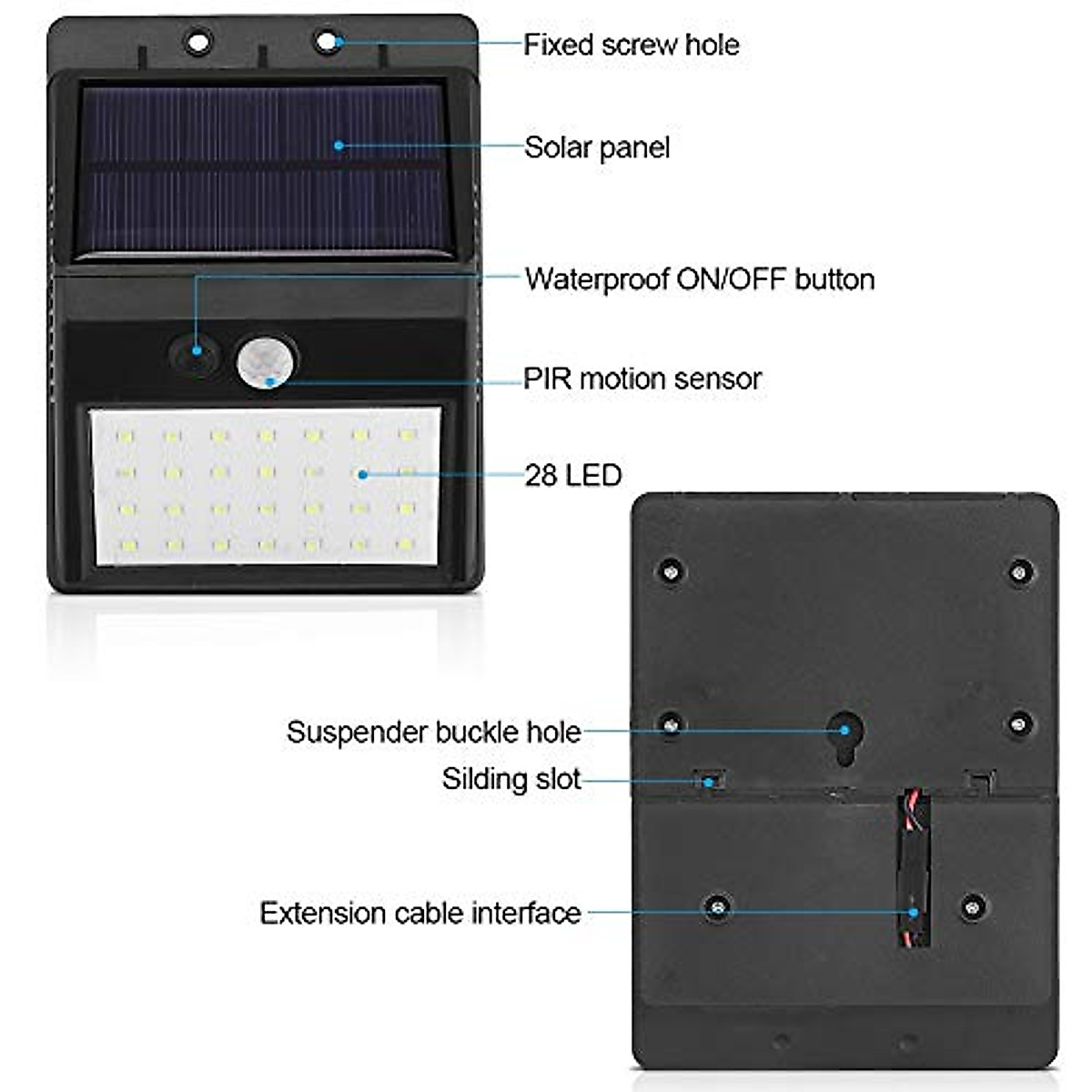 Zerone Solar Powered Light, 28 LED Solar Sensor Light Garden Light Wall Light Turns on Automatically 3 Modes for Home Garden