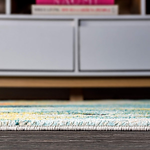 JONATHAN Y CTP100A-8 Contemporary POP Modern Abstract Waterfall Blue/Cream 8 ft. x 10 ft. Area-Rug, Bohemian, Easy-Cleaning, for Bedroom, Kitchen, Living Room, Non Shedding