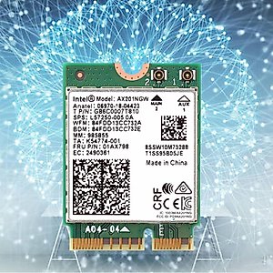 AX201NGW WiFi Card,WiFi 6E M.2 Laptop 2.4Gbps 802.11ax Wireless Intel AX201 Wireless Card 11AX WiFi Adapter with Bluetooth 5.3 MU-MIMO for Windows 10, 64-bit, Google Chrome OS, Linux(64bit)