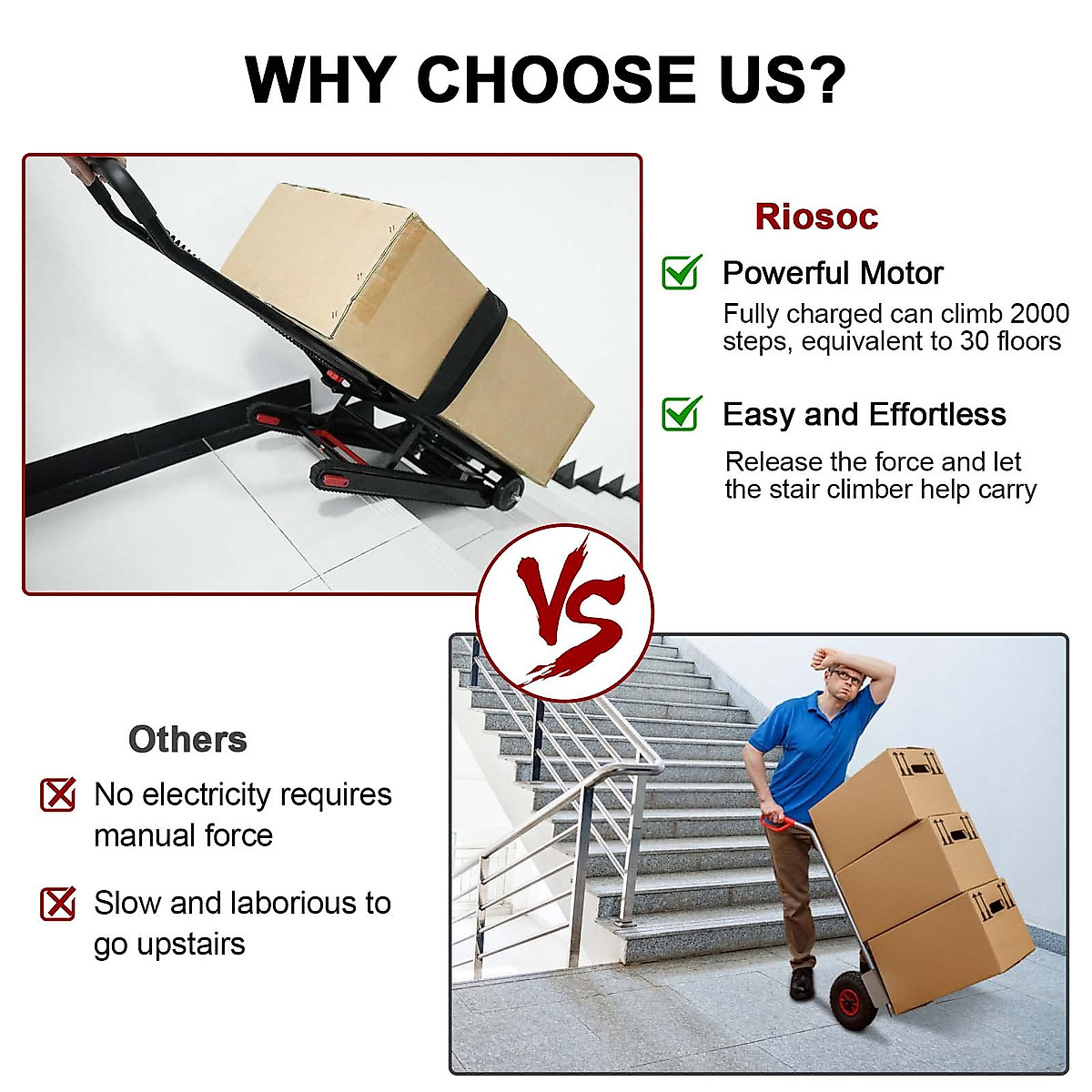 Riosoc Electric Stair Climing Cart, Portable Motorized Stair Climbing Hand Trucks Dolly Cart, Folding Stair Climber Furniture Dolly with Taping for Family Moving Warehouse Logistics Distribution