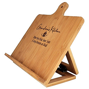 Grandma Recipe Cookbook Holder Stand Gift - Custom Engraved Bamboo Cutting Board Foldable Chef Easel Metal Hinges Kickstand iPad Tablet Compatible Christmas Birthday Kitchen Decor Design (10.25x10.25)