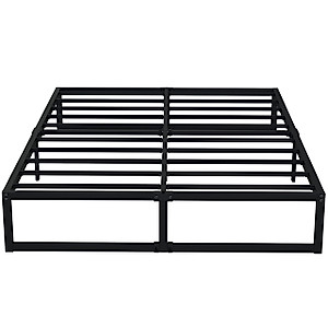 EMODA 12 Inch Queen Bed Frame No Box Spring Needed Heavy Duty Metal Platform BedFrame Queen Size with Steel Slats, Easy Assembly, Black