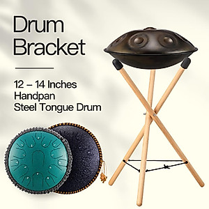 BeatRise Steel Tongue Drum Bracket, Steel Drum Handpan Stand, Solid Beech Wood Tripod Structure Tank Drum Holder, Ideal for 12 to 22 Inch Percussion Instrument (Medium)