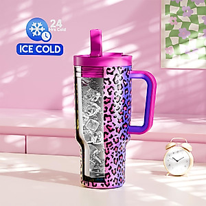 Meoky 32 oz Tumbler with Handle and Flip Straw, 40 oz Tumbler with Handle, 100% Leakproof Tumbler with Lid and Straw, Stainless Steel Insulated Cup, Cupholder Friendly, Keeps Cold (Celebration)