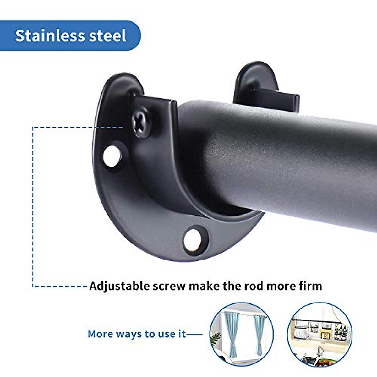 Rise age Stainless Steel Closet Rod Brackets, 1 Inch Diameter Closet Rod Support 2 Pcs, Heavy Duty Curtain Rod Holder, Black End Support for Closet Rod with Screws