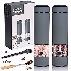 Electric Salt and Pepper Grinder Set, Battery Operated Pepper Grinder, Automatic Salt and Pepper Mill With LED Light, 5 Adjustable Grinding Settings, and Ergonomic One-Handed Operation (Space Gray)