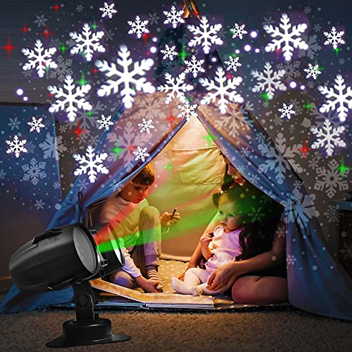 Laser Projector Lights Outdoor Indoor, 3D Dynamic Rotating Snowflake Light with Remote Control & Timer,3-in-1 Red and Green Projector Laser Lamp Light for Holiday |Wall Decoration |Christmas Gift
