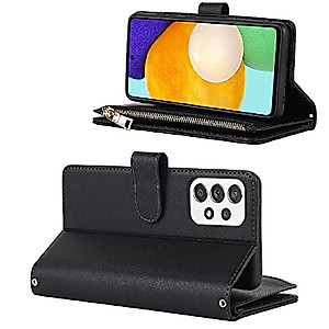 Jaorty Samsung Galaxy A52 5G Wallet Case,[9 Card Slots] Removable Adjustable Crossbody Necklace Lanyard Shoulder Strap Zipper Magnetic Leather Case for Samsung Galaxy A52 5G,6.5 inch Black