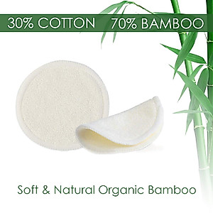 20PCS Reusable Makeup Remover Pads - Organic Bamboo Reusable Cotton Rounds with Laundry Bag, Washable Facial & Eye Makeup Cotton Pads