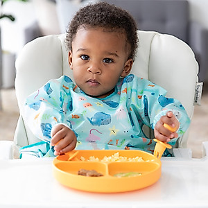 Bumkins Baby Bib and High Chair Cover Combination, for 6-24 Mos, Girl or Boy Toddler, Long Sleeved for Babies, Baby Led Weaning Essentuals for Eating, Feeding Babies, Mess Saving, Ocean Life Blue