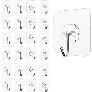 OutWest Wall Hooks 13lb(max) Transparent Heavy Duty Self Adhesive Hook Waterproof Sticky Wall Hook for use in Bathroom Wall Hanging Kitchen Shower Hangers Utility Home Improvement 24 Pack