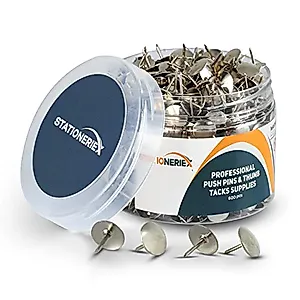 600 Silver Thumb Tacks for Bulletin Board Thumb Tacks for Wall Corkboard Map Calendar Photo -Home Office Craft Projects Heavy Duty Plastic Head Steel Pin