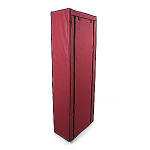 Guangshuohui Shoe Cabinet, 10-Layers 9 Lattices Non-Woven Fabric Shoe Rack with Dustproof Cover Closet Shoe Storage Cabinet Organizer (Wine Red)