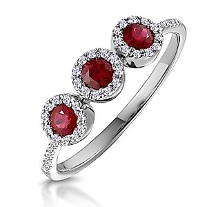 etneyjewels 1 Carat Natural White Diamond & Red Ruby Round Cut Bridal Engagement Rings For Women In 10Kt Solid White Gold & Wedding Bezel Setting(Red Gemstone 0.6 Ctw,Clarity I2,Color Hi,6)