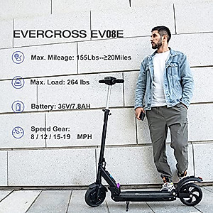 EVERCROSS EV08E Electric Scooter, 350W Motor & 8" Solid Tires, 20 Miles Range &19 Mph, 3 Speed Modes, Folding Commuter Electric Scooter for Adults Teenagers