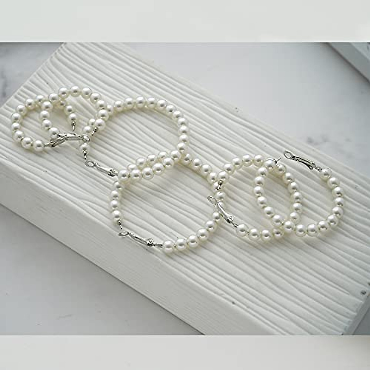 3 Pairs Pearl Hoop Clip On Earrings Non Pierced Earrings for Women Pearl Clip Earrings for 30 MM, 40 MM, 50 MM