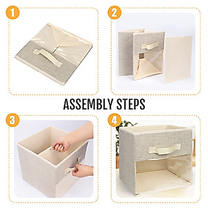 BiSiViO 11 Inch Fabric Cube Organizer, Foldable Cube Storage Bins Basket, Closet Organizers Box, Home Organizers with Window and Handle for Shelves, Closet, Kallax, Office, 2 Packs (Beige)