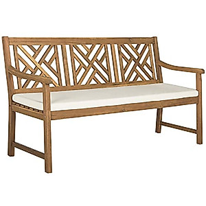 Safavieh PAT6738A Outdoor Collection Bradbury 3 Seat Bench, Natural/Beige