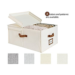StorageWorks 55L Storage Bin, Decorative Closet Storage Box with Double-Open Lid, Divider Board and 3 PU Handles, Hand Wash, Canvas, Ivory White, Extra Large