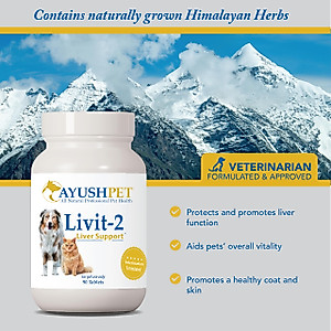 Ayush Herbs Livit-2 Pet Health Supplement, Liver and Gastrointestinal Support, Healthy Skin and Hair, Small or Large Animal, Young or Senior Pet, 90 Tablets