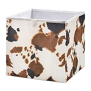 Cube Storage Bins 11 x 11 Cow Printed Storage Cubes for Shelf Closet Collapsible Cubby Organizer Basket Black Brown