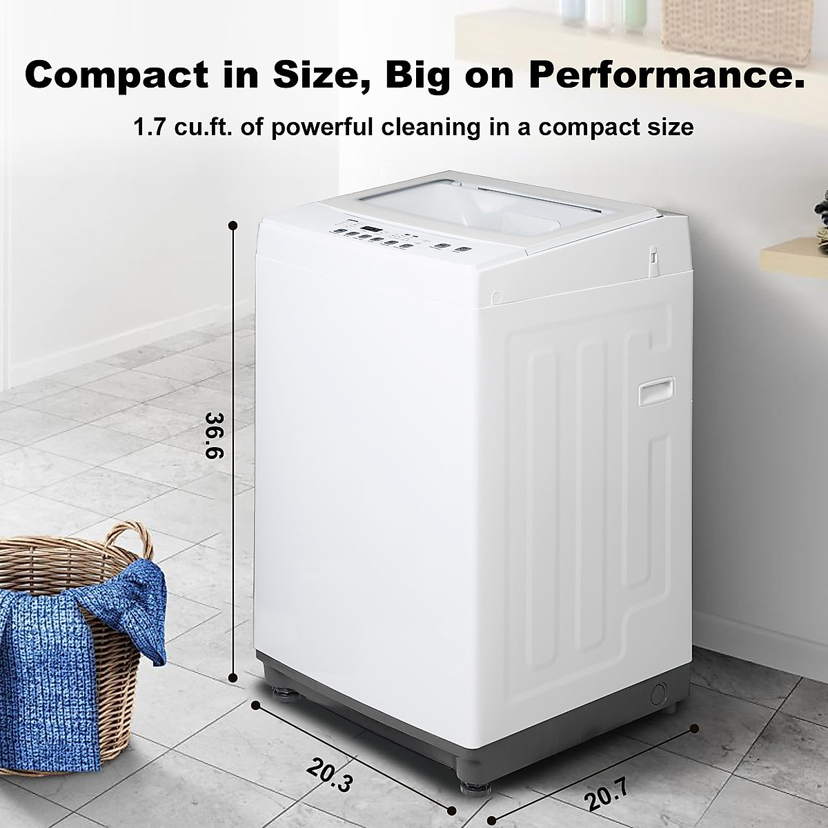 Techomey 1.7 Cu.Ft. Portable Washing Machine, 12Lbs Small Top Load Clothes Washer, Fully Automatic Compact Washer and Spinner Combo, 6 Wash Program, Transparent Lid, White