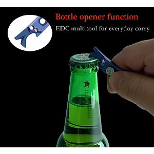 Tacray Titanium EDC Utility Knife with a bottle opener and in the tail, Pocket Knife Box Cutter with Retractable and Replaceable Blade, Mini Knife for Multiple Cutting Tasks（Blue)